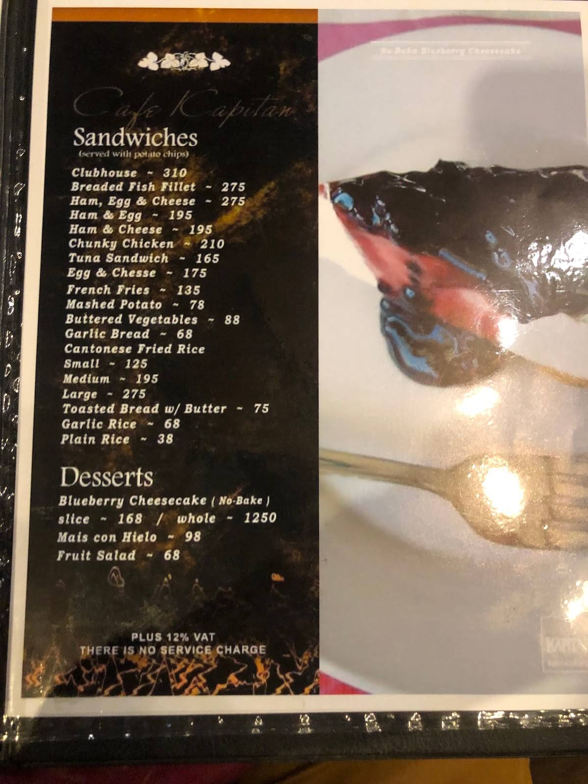 Menu at Cafe Kapitan Restaurant, Marikina, 323 J. P. Rizal St
