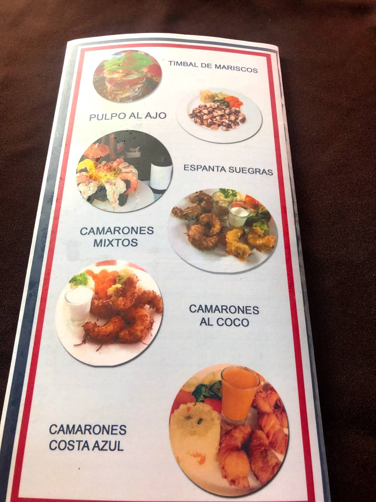 Menu at Mariscos Chendo"s restaurant, Zihuatanejo