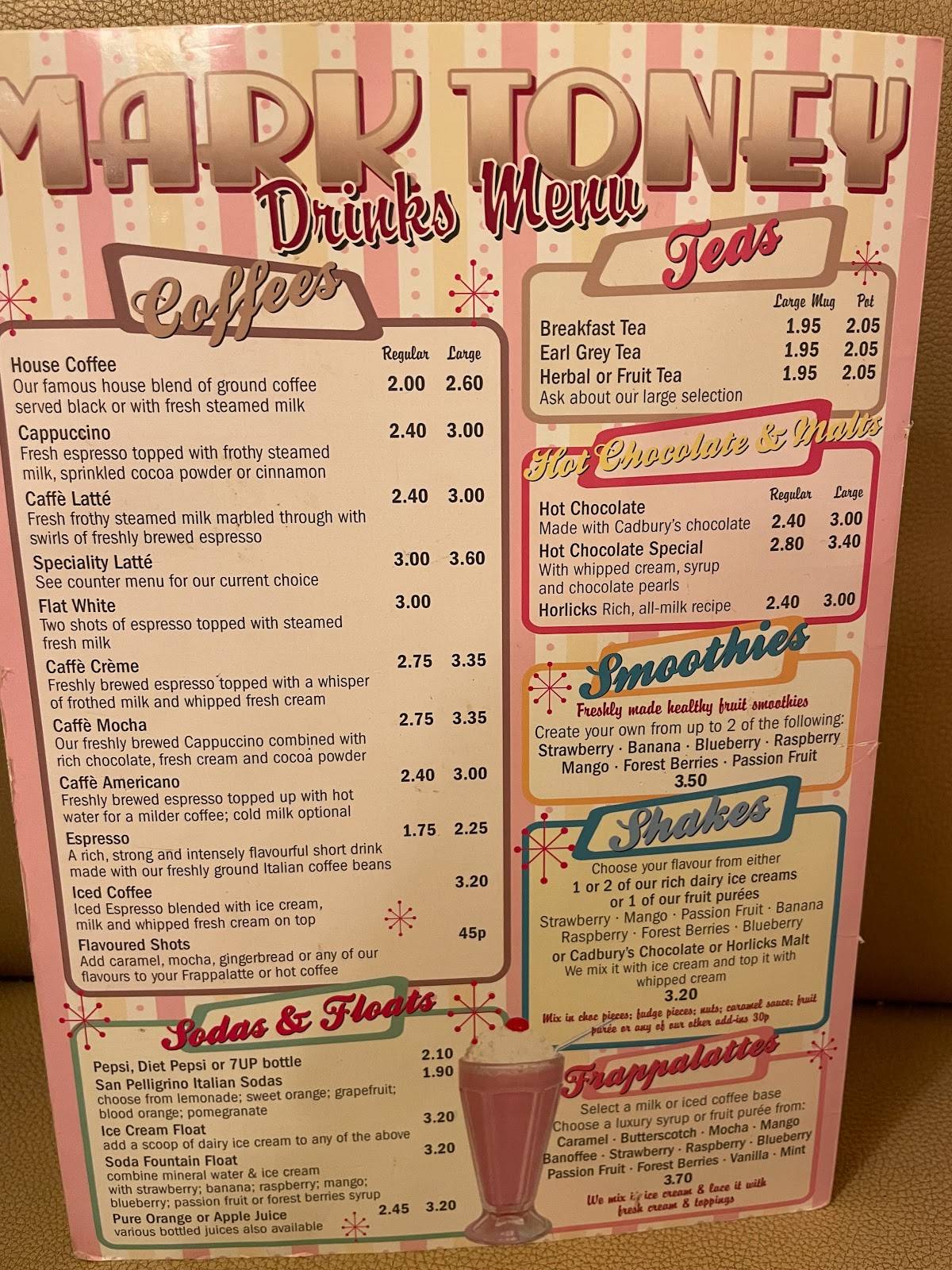 Menu at Mark Toney & Co Ltd cafe, Newcastle upon Tyne, 91 Percy St