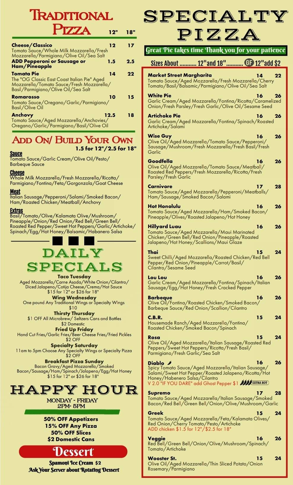 Menu at Market Street Pizza pizzeria, Spokane
