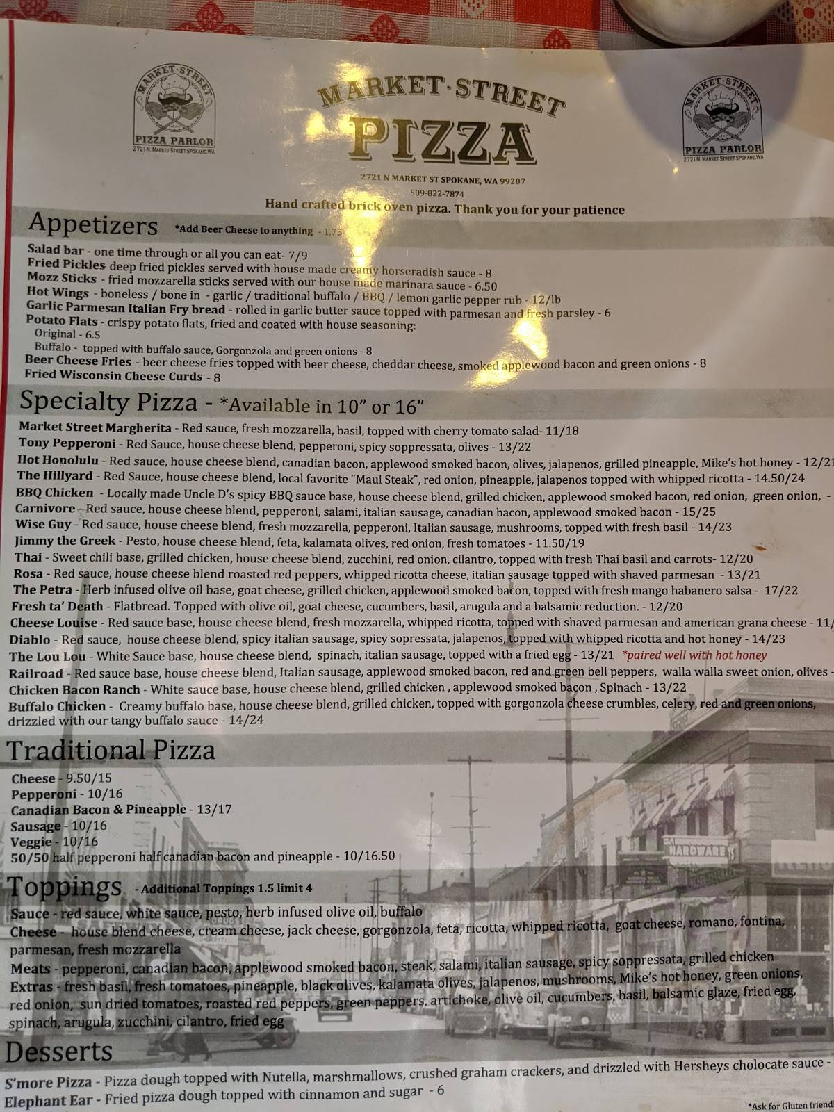 Menu at Market Street Pizza pizzeria, Spokane