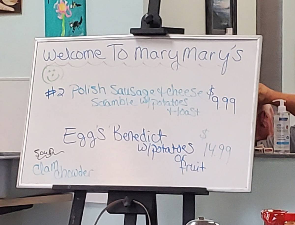 Menu at Mary Mary's Cafe, Spanaway
