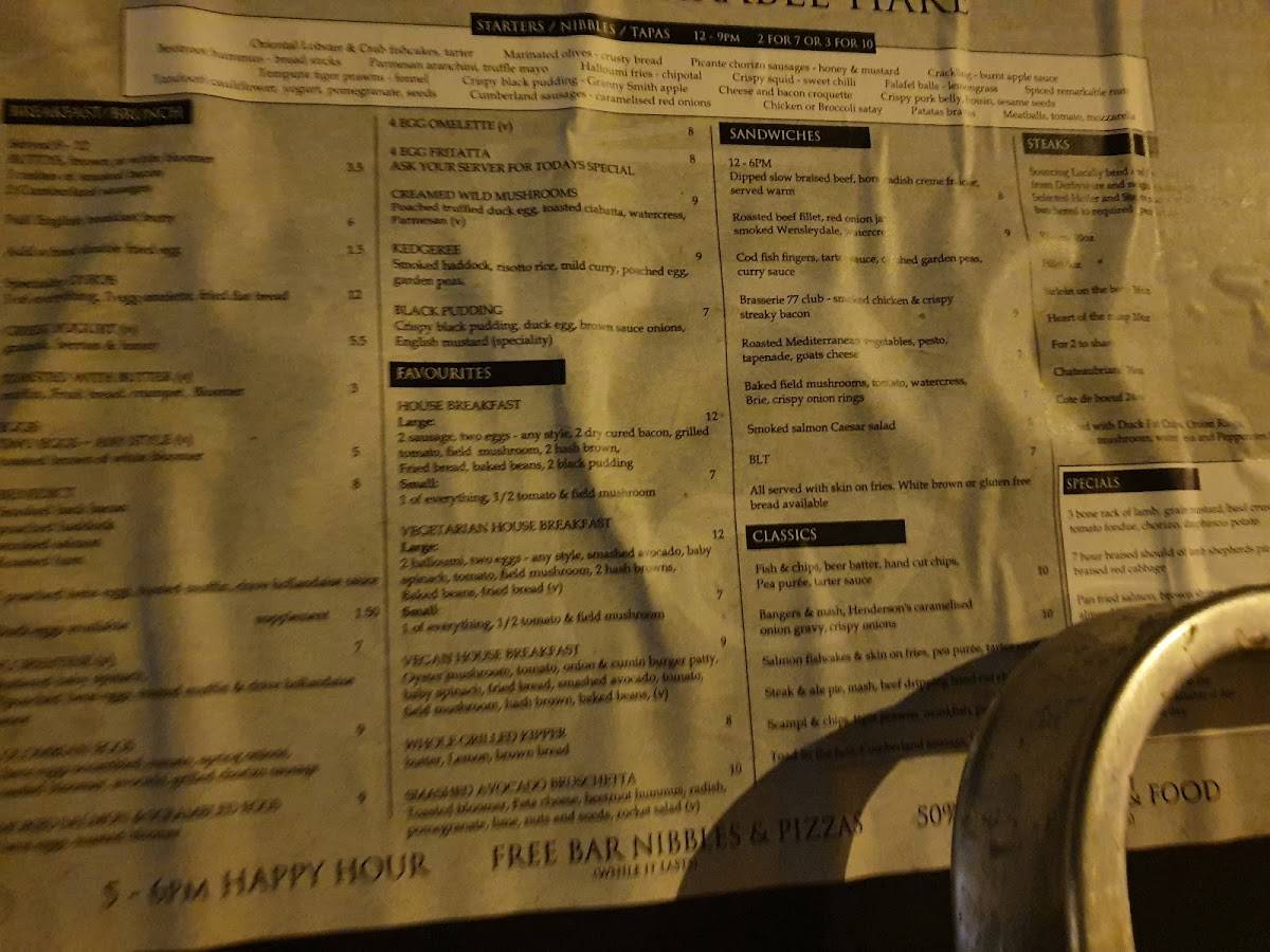 Menu at Remarkable Hare pub & bar, Matlock