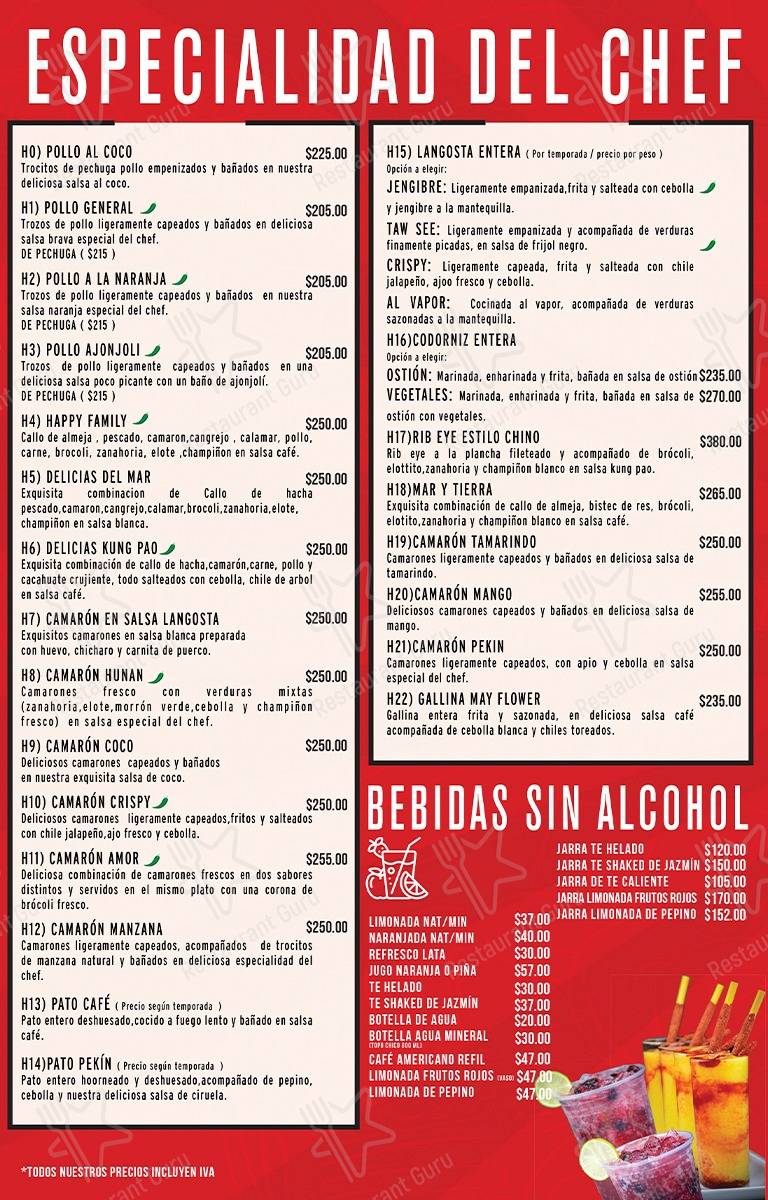 Carta del restaurante May Flower, Ciudad Juarez