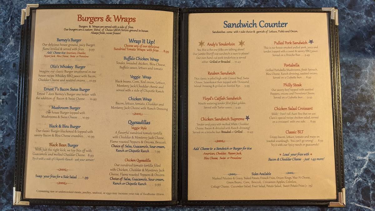 Menu at Mayberry Cafe, Danville