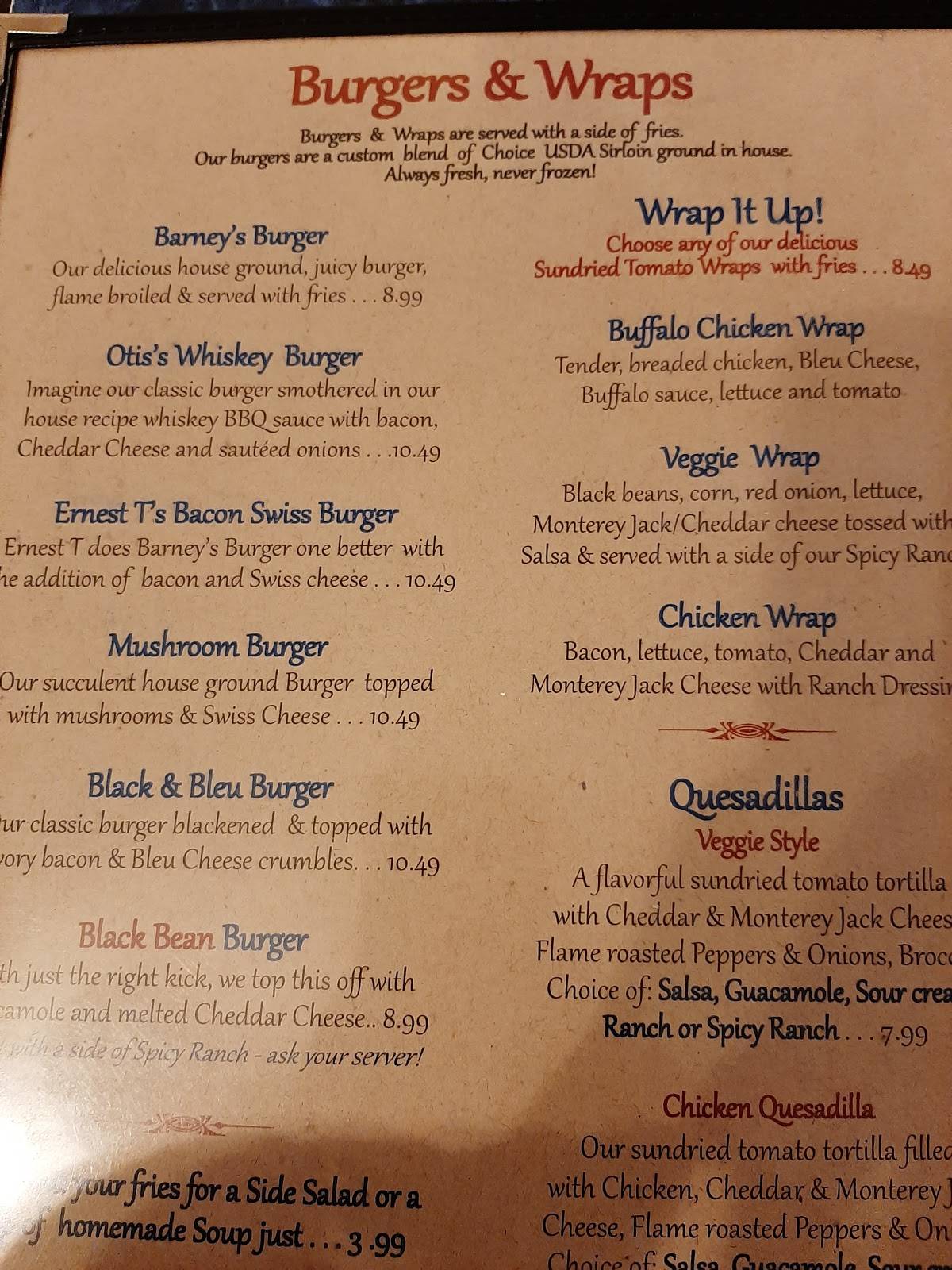 Menu at Mayberry Cafe, Danville
