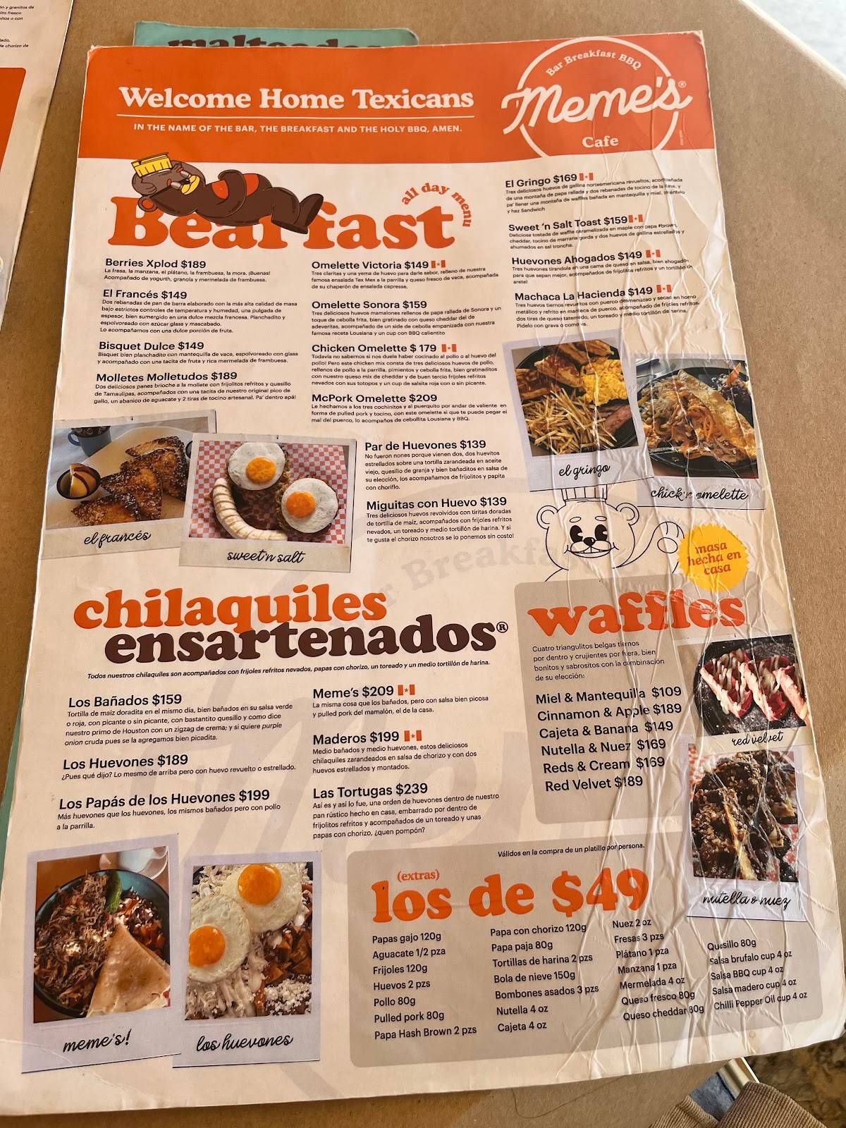 Carta de Meme's Cafe, Monterrey, Av. Francisco I. Madero 2201-Pte