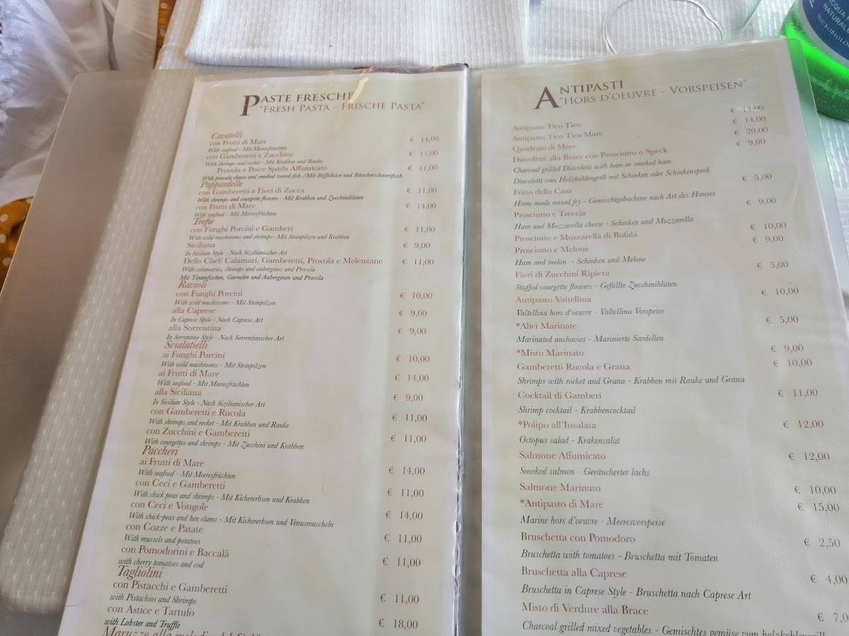Menu at Tico Tico pizzeria, Meta