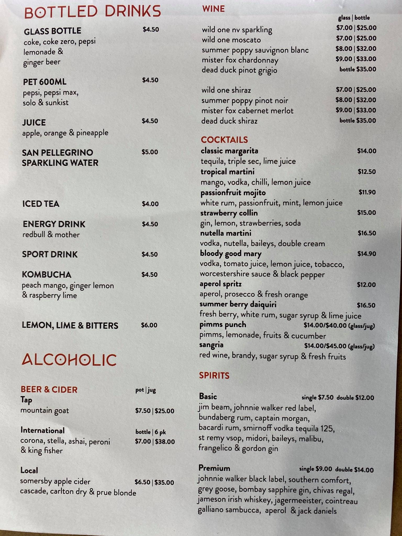 Menu at Mezzanine Cafe, Truganina