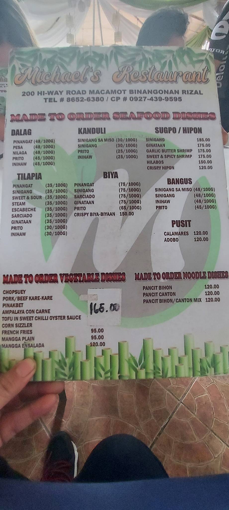 Menu at Michaels Restaurant, Binangonan