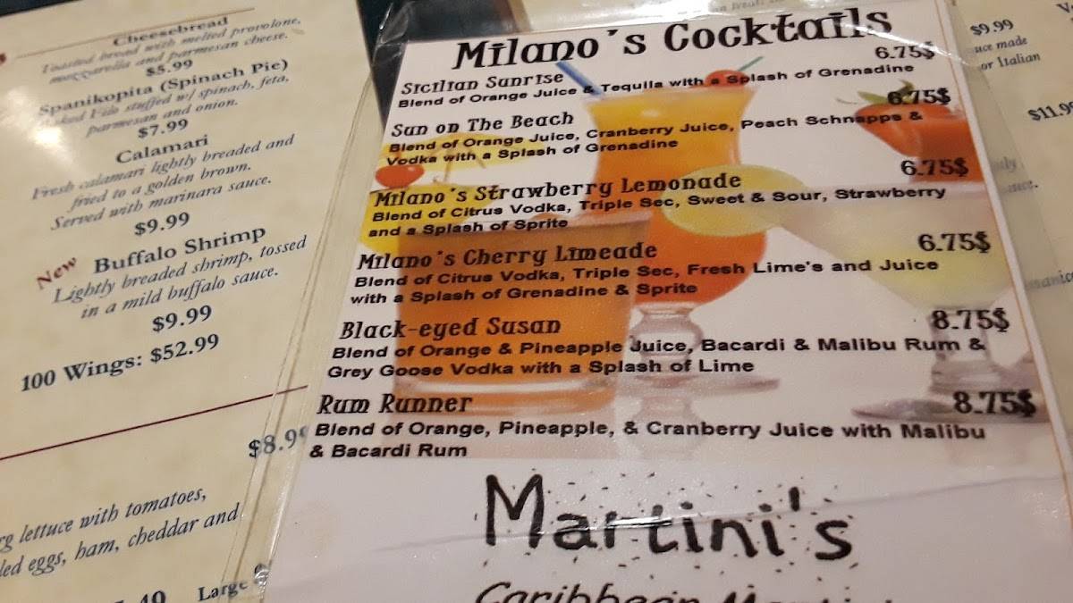 Menu at Milano's Italian Grille restaurant, Valley