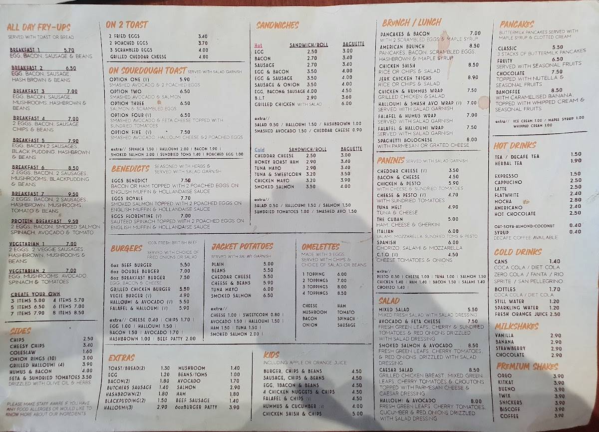 Menu at Millers Kitchen restaurant, Carshalton