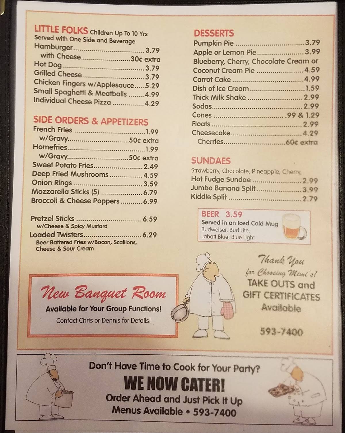 Menu at Mimi's Drive-In restaurant, Fulton