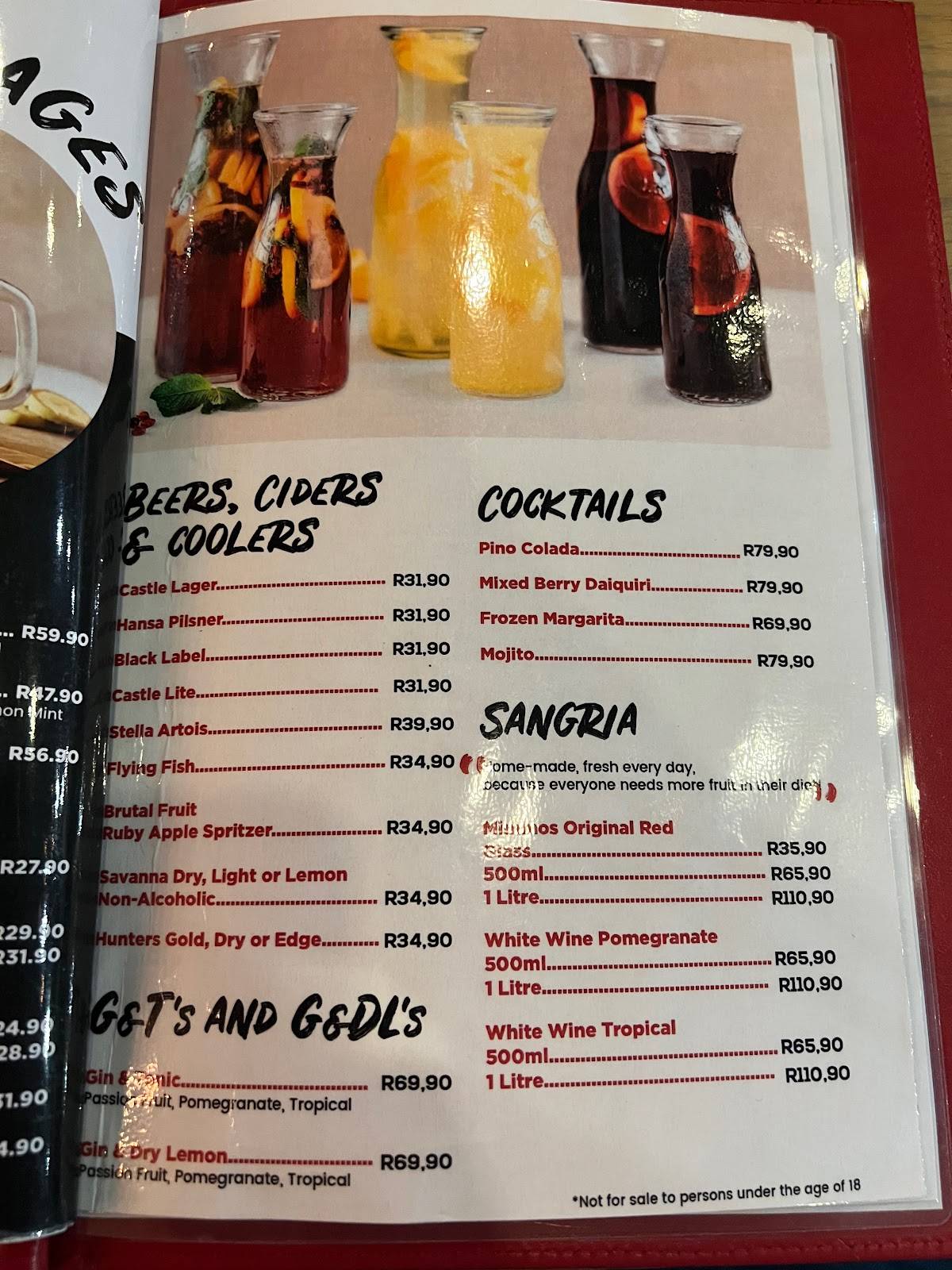Menu at Mimmos Gateway restaurant, Umhlanga, G016