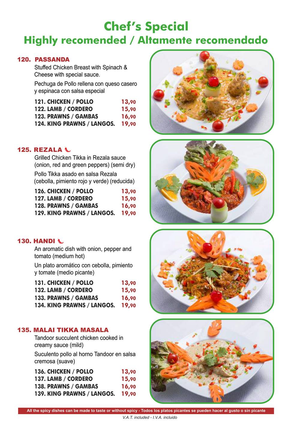 Menu at Mini India Duquesa restaurant, La Chullera