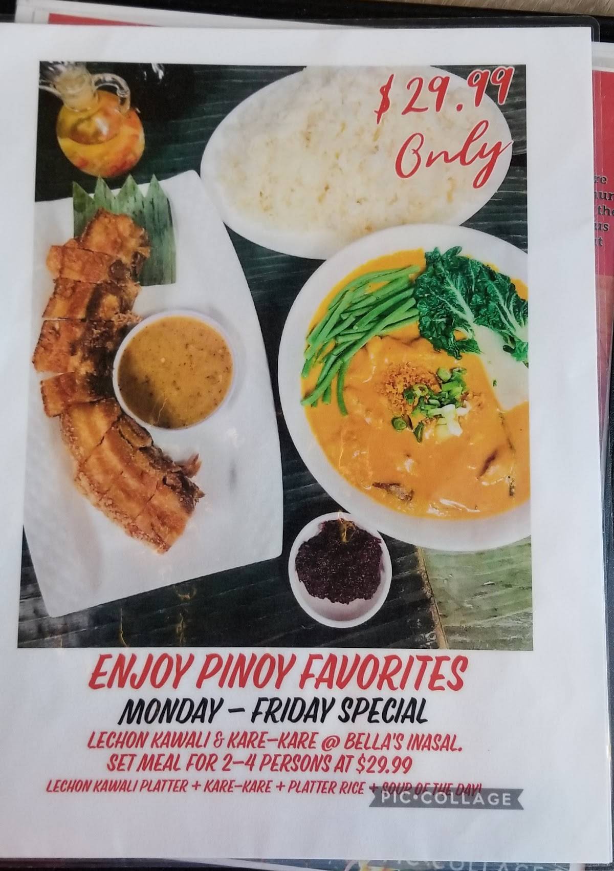 Menu at Bella's Inasal restaurant, Mississauga