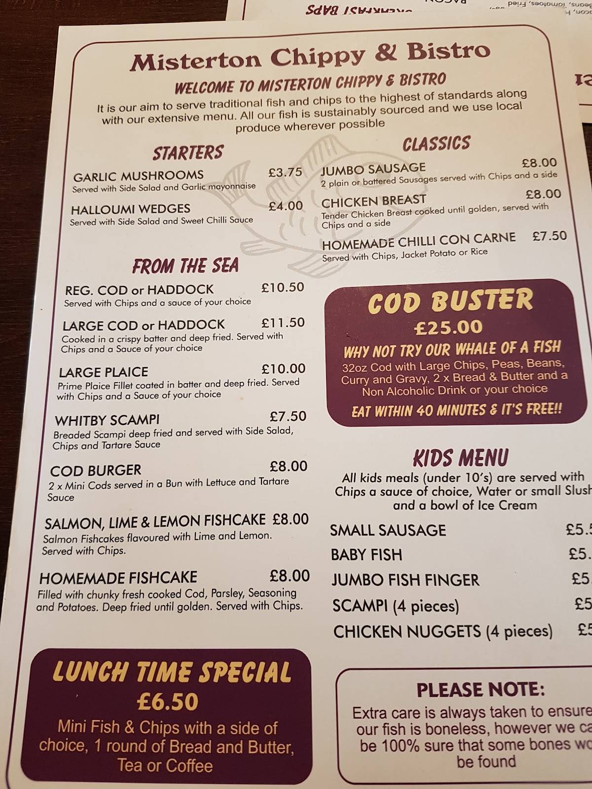 Menu at Misterton Chippy restaurant, Haxey