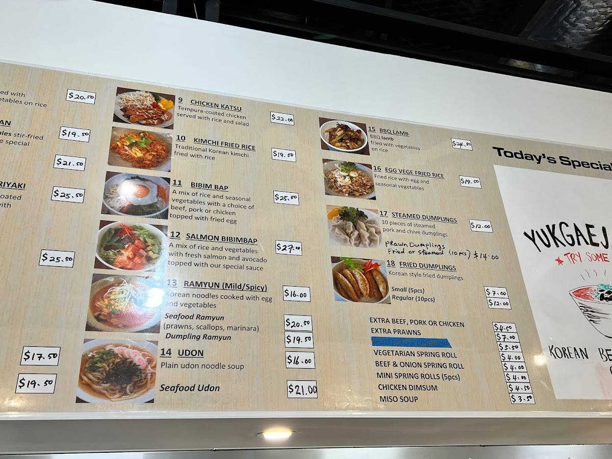 Menu at Mok Ja restaurant, Rotorua