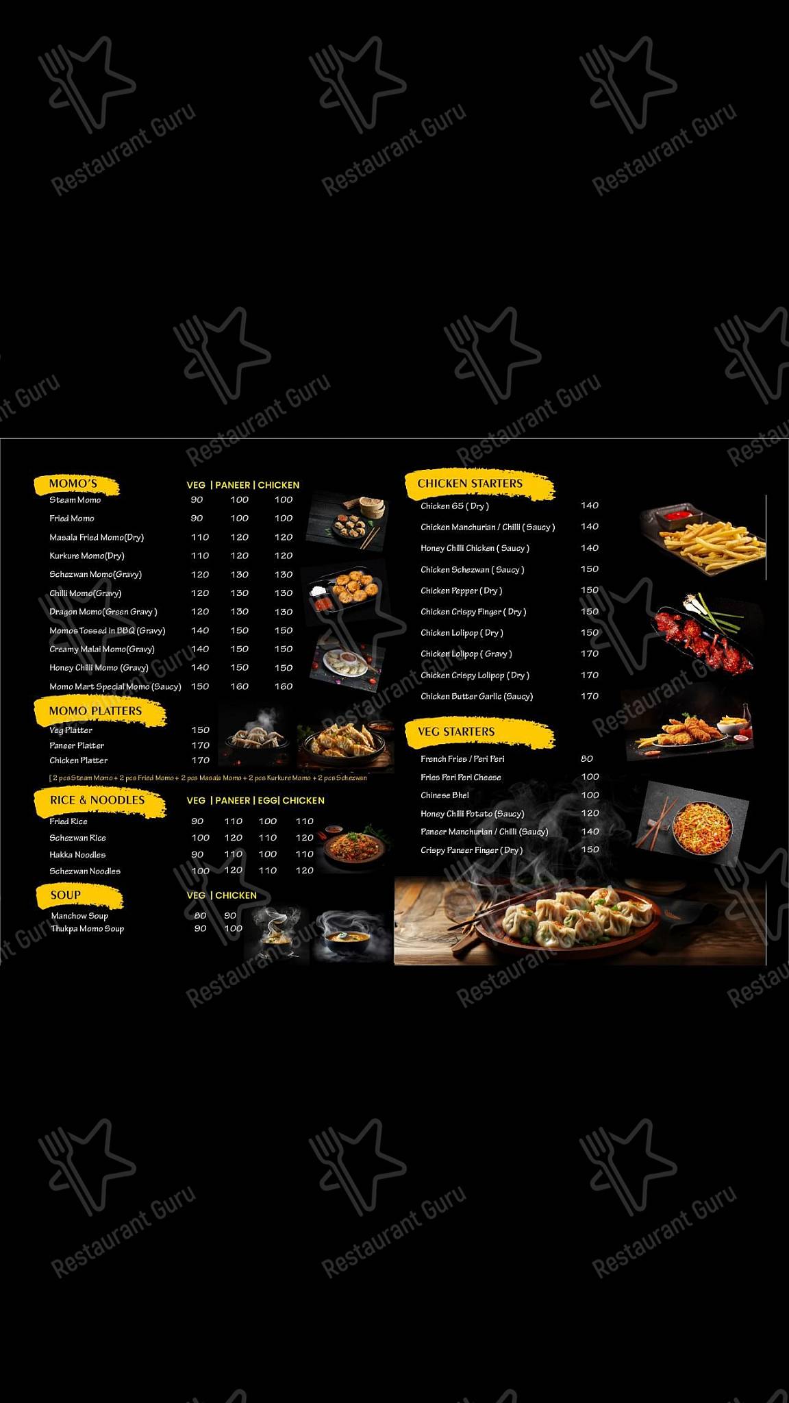 Menu at Momo mart, Belgaum