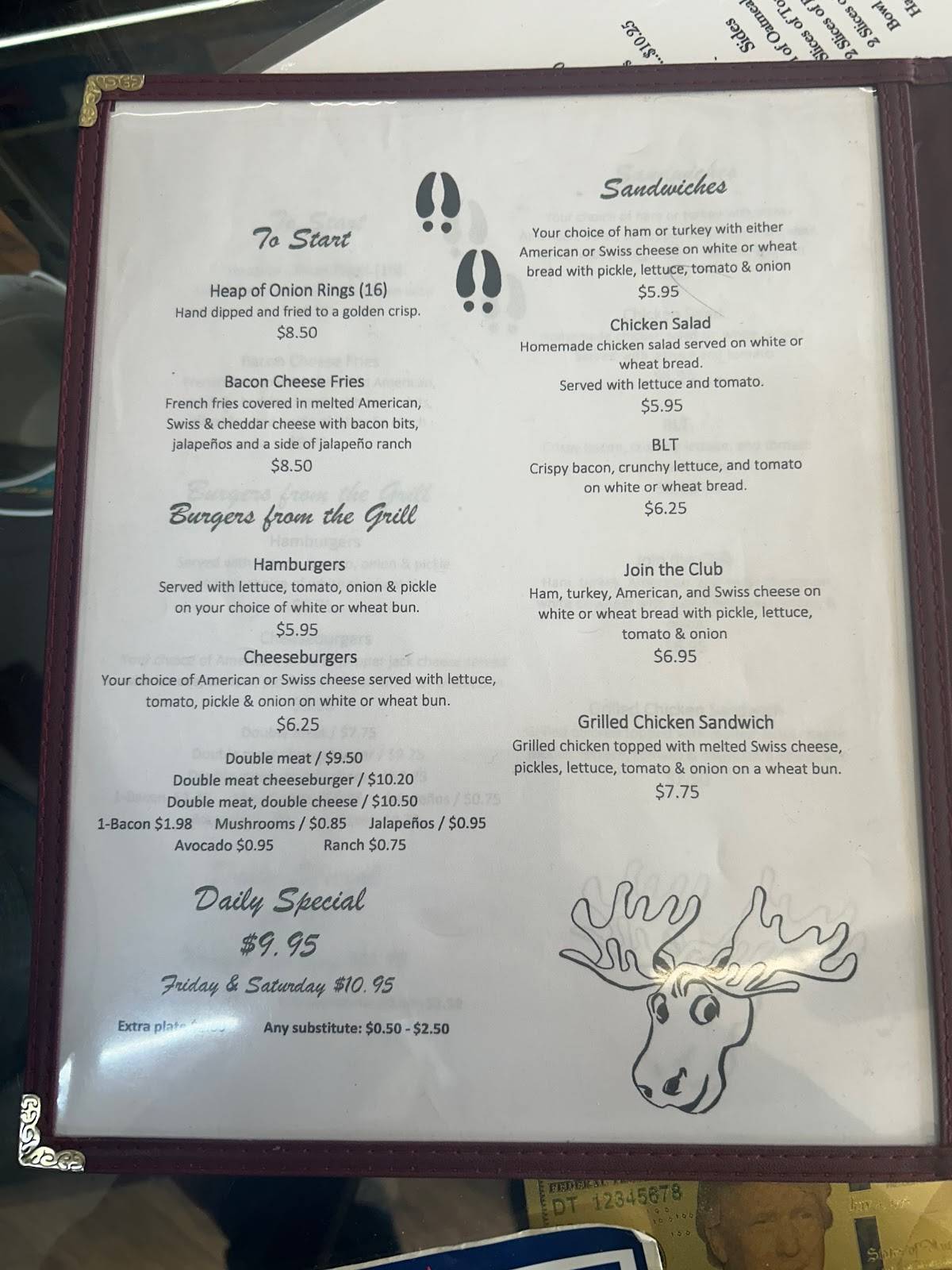 Menu at Moosehead Cafe, Crockett