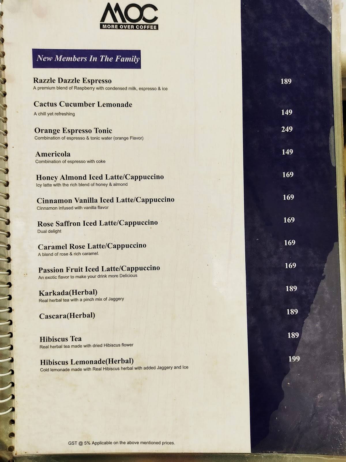 Menu at More over coffee (MOC) Lounge Bhilai, Bhilai