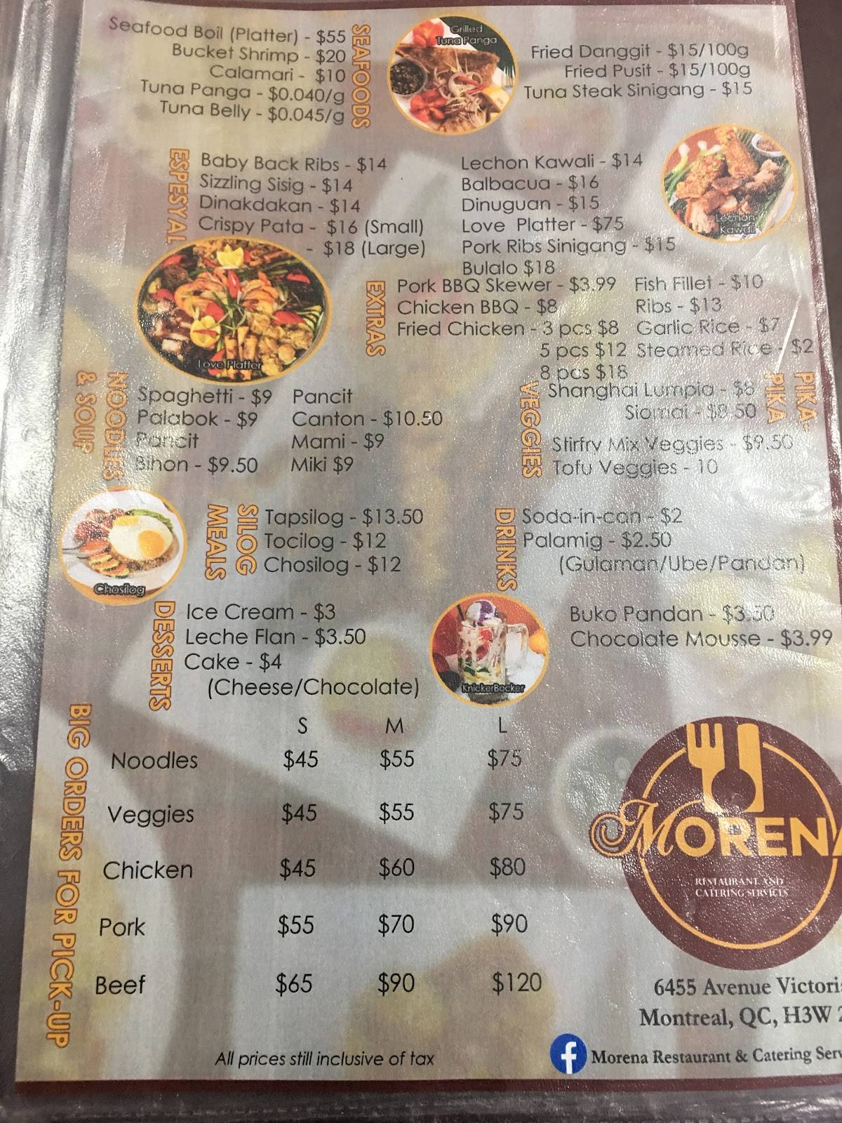 Menu at Morena Restaurant, Montréal