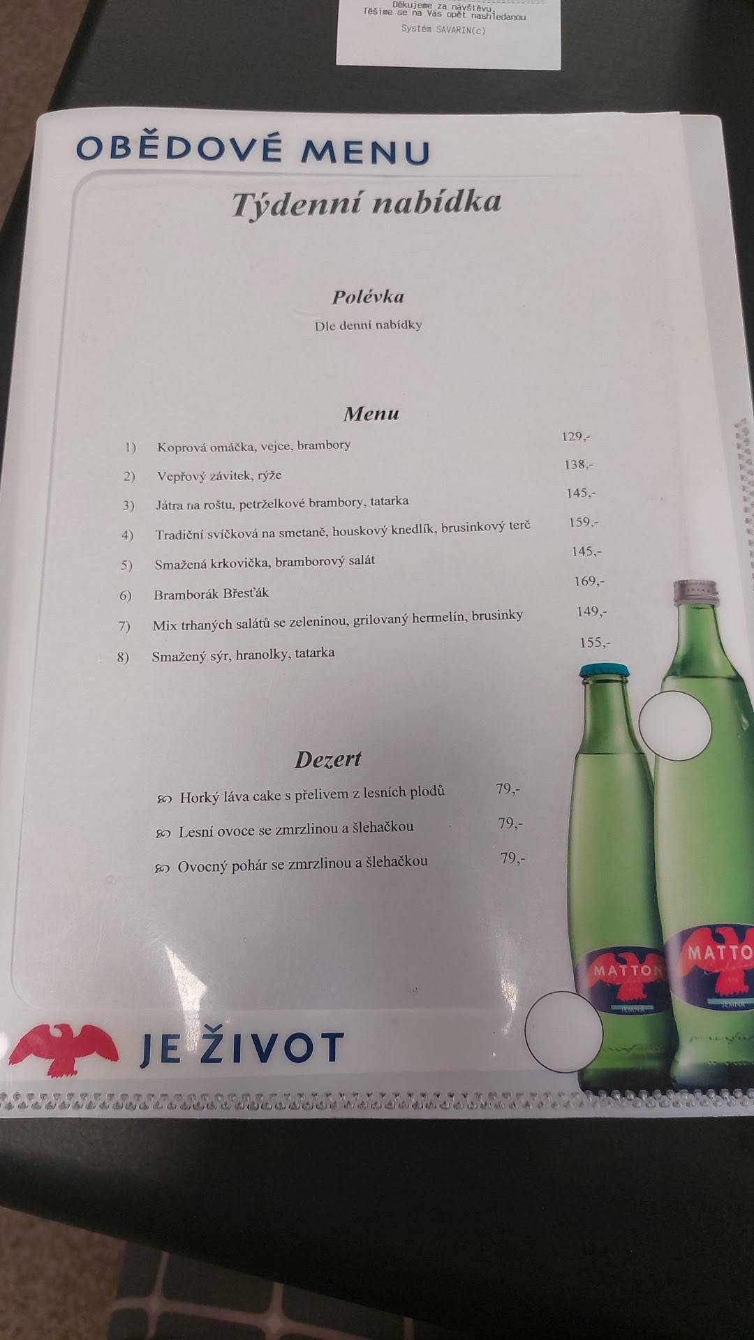 Carta del restaurante Motorest Břest, Břest