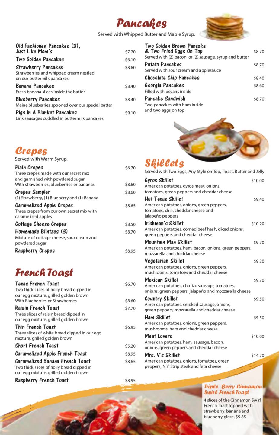 Menu at Mrs V's Restaurant, Round Lake Beach