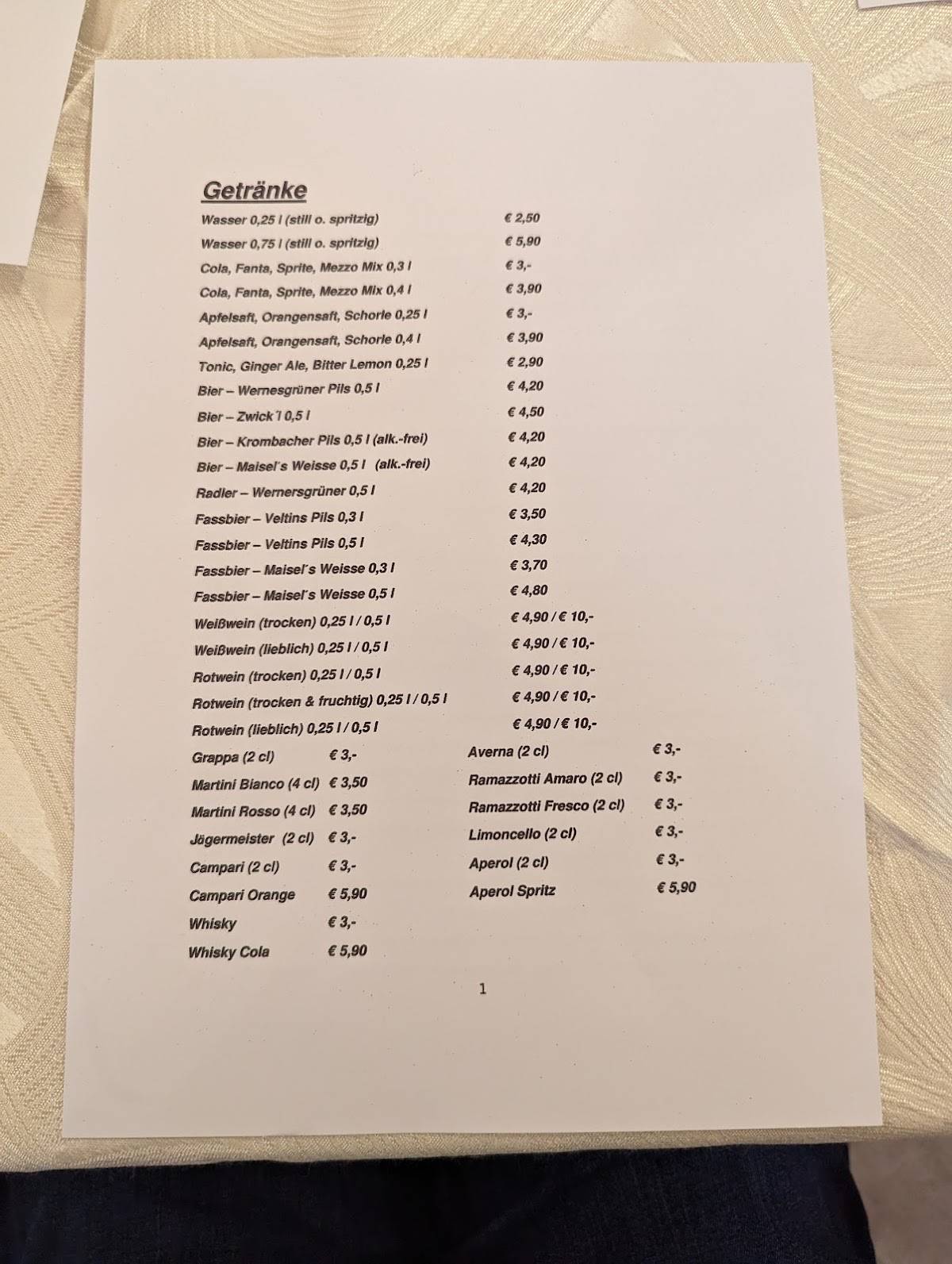 Menu at Ristorante Pizzeria Pension Damiano, Muldenhammer