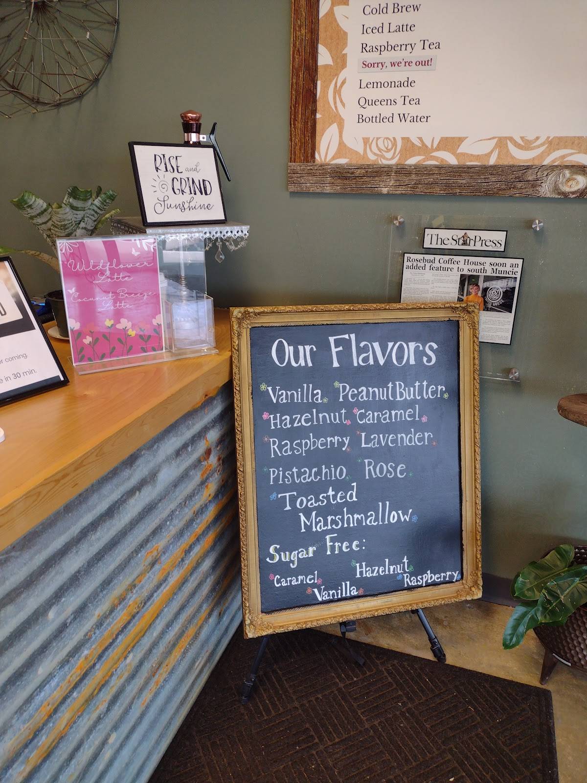 Menu at Rosebud Coffee House, Muncie