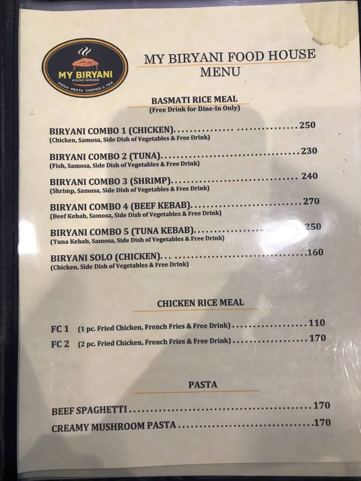Menu at My Biryani Food House restaurant, Marawi City