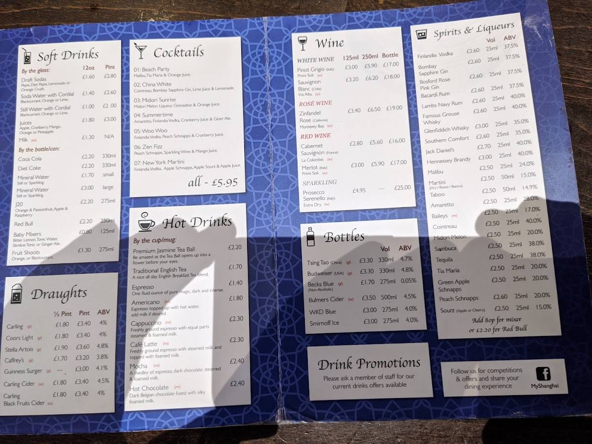 Menu at My Shanghai Bar & Oriental Buffet, North Shields, The Cannon Inn