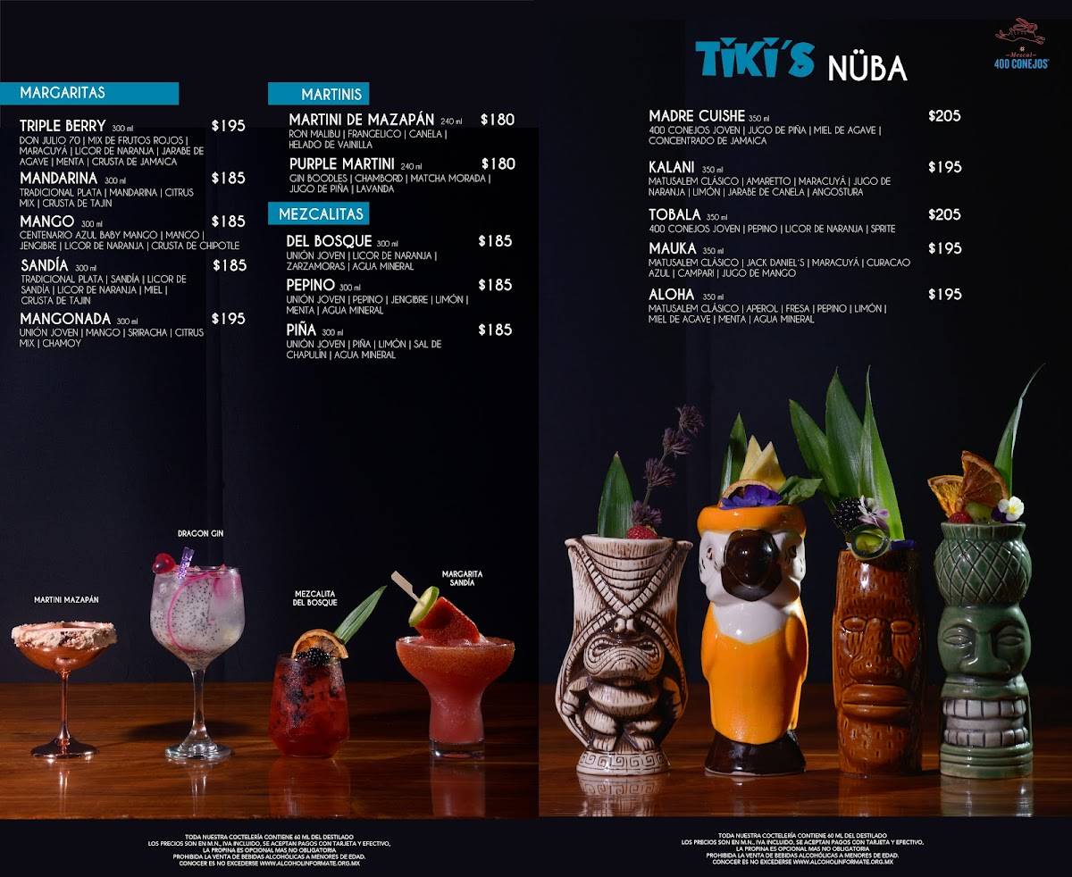 Carta del restaurante NÜBA, Ciudad del México, Blvd. del la Sta. Cruz 142