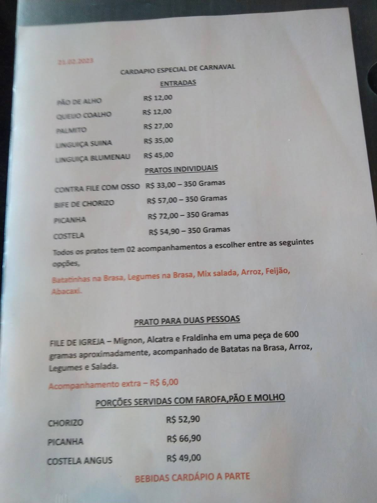 Menu em Na Brasa Gastronomia restaurante, Curitiba