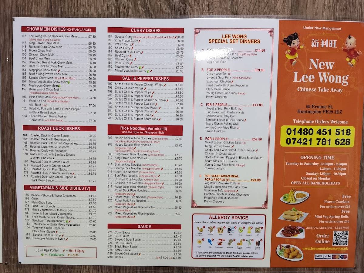 Menu at NEW Lee Wong fast food, Huntingdon