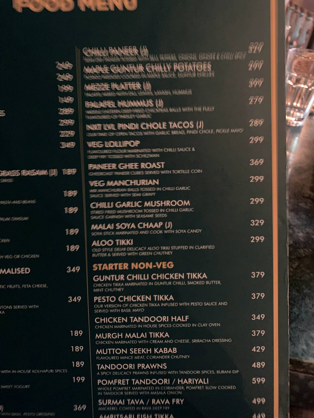 Menu at NXT-LVL, Thane