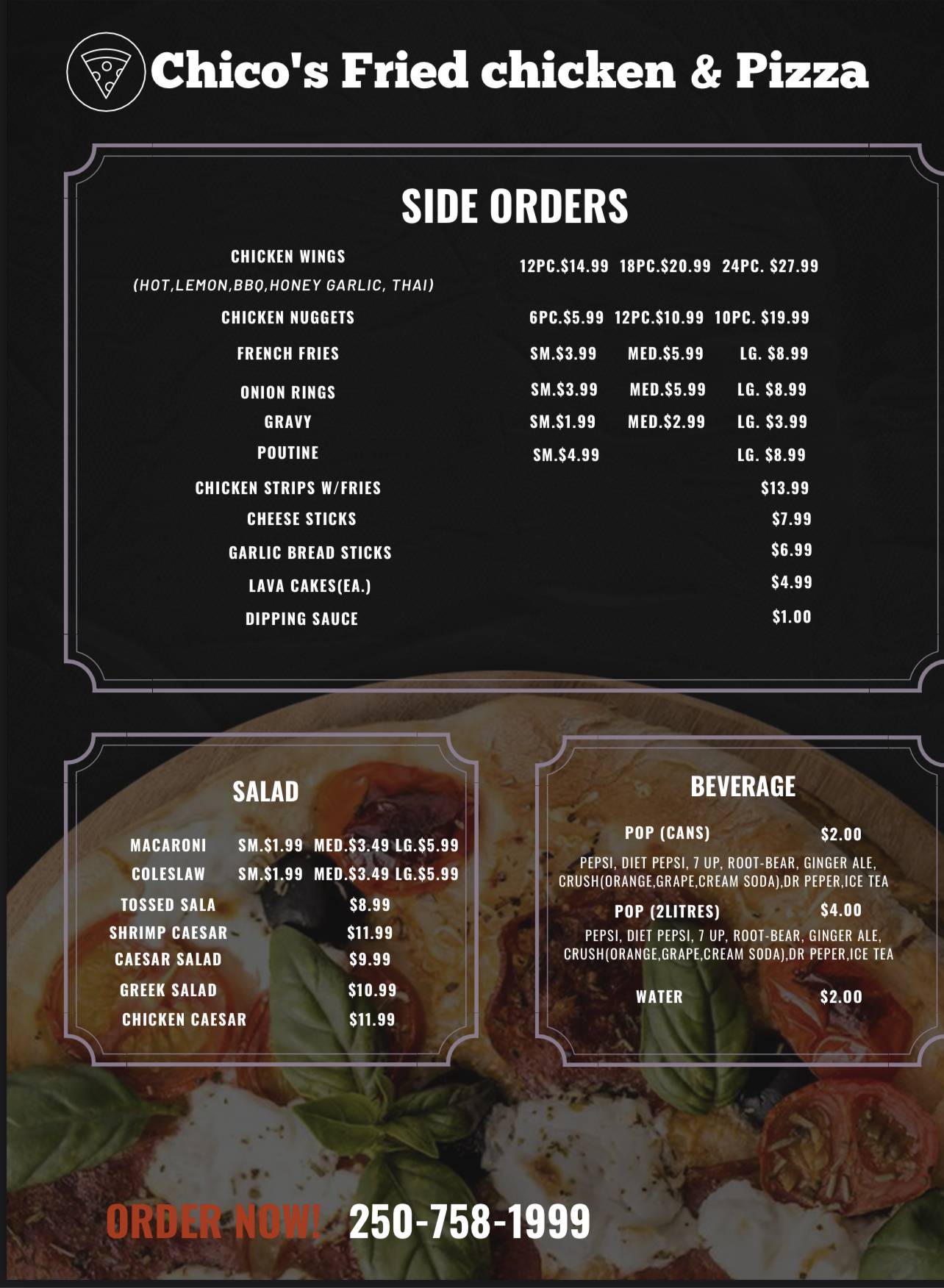 Menu at Chico's Fried Chicken N Pizza pizzeria, Nanaimo