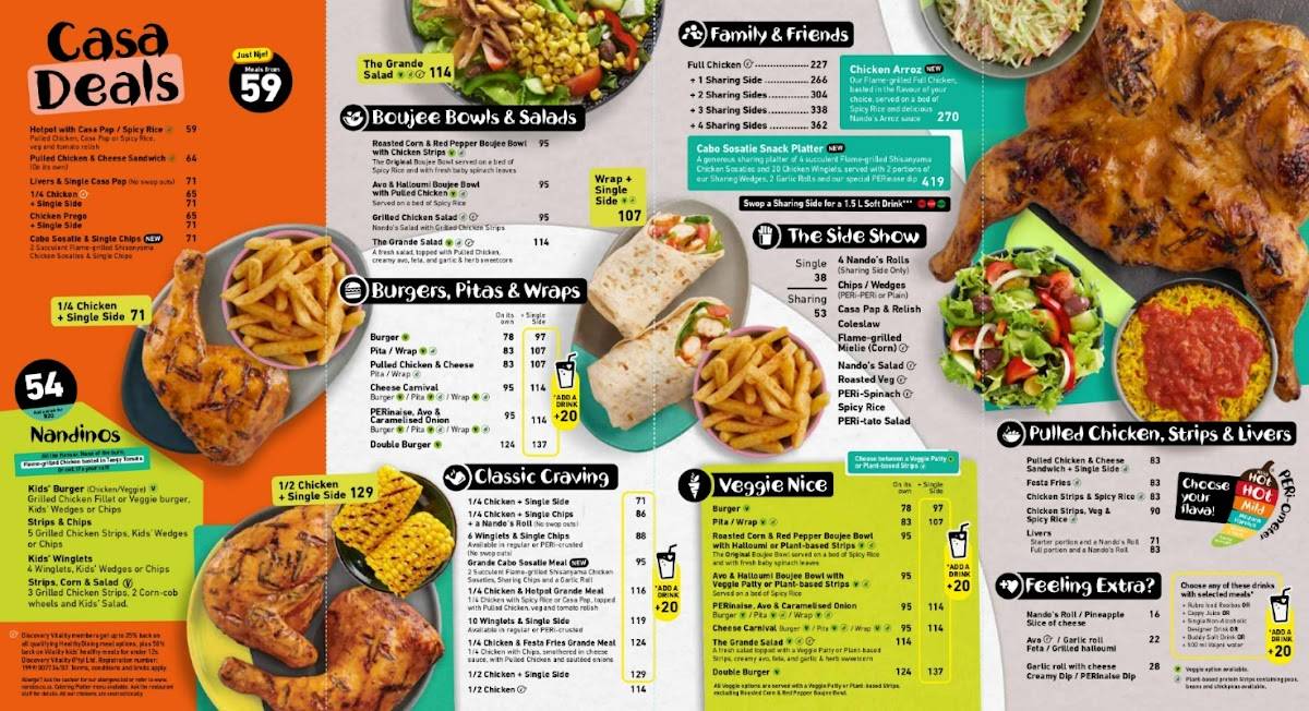 Speisekarte von Nando's Metlife Mall restaurant, Port Elizabeth, Shop 7