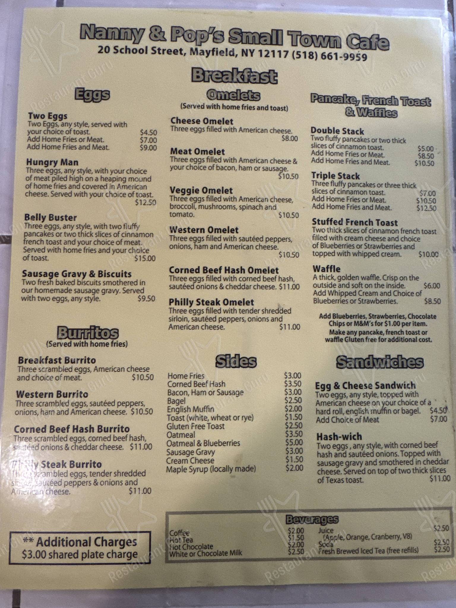 Menu at Nanny & Pop's Small Town Cafe, Mayfield