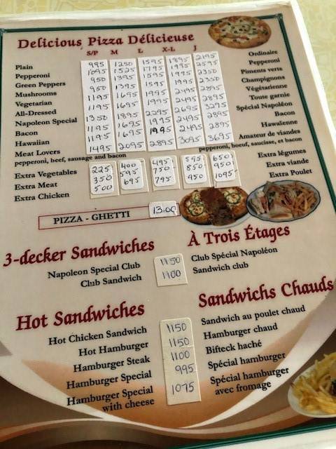 Menu at Napoleon Delicatessen pizzeria, Cornwall