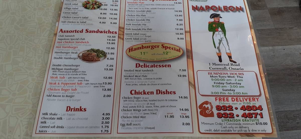 Menu at Napoleon Delicatessen pizzeria, Cornwall
