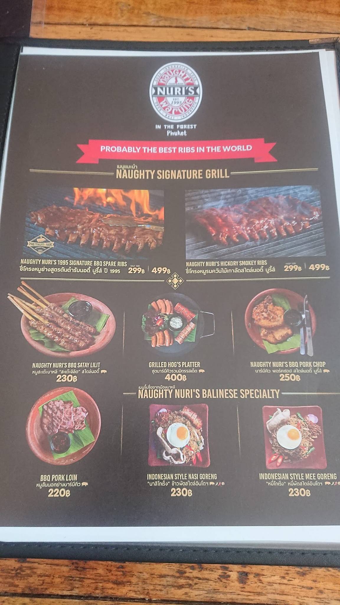 Menu at Naughty Nuri's In The Forest, Phuket restaurant, Wichit
