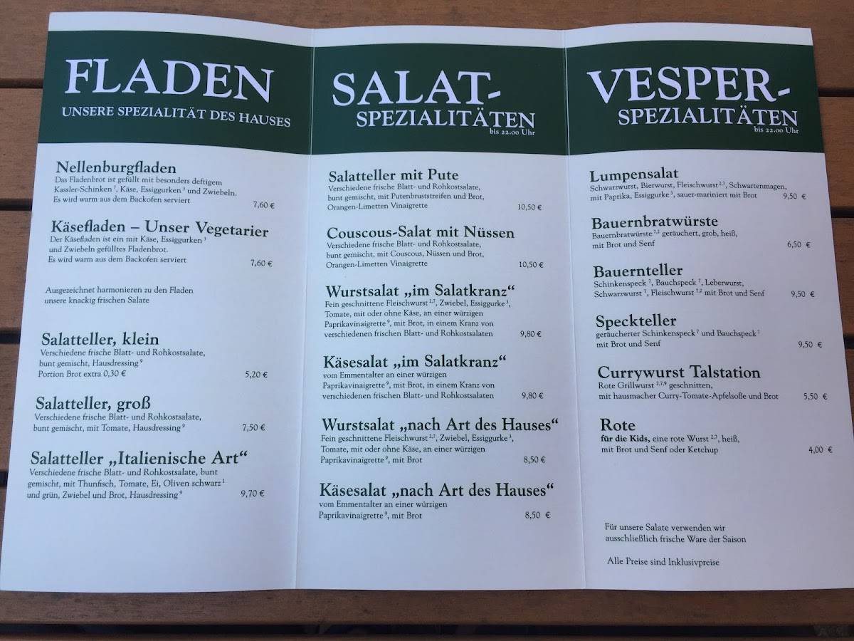 Speisekarte von Nellenburger Talstation restaurant, Stockach