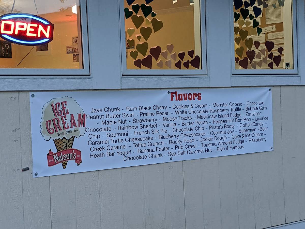 Menu at Nelson's Ice Cream restaurant, Stillwater