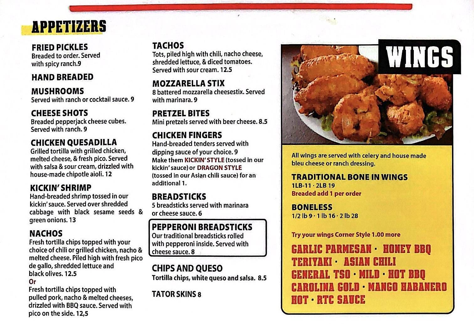Menu at The New Pal Pub, New Palestine