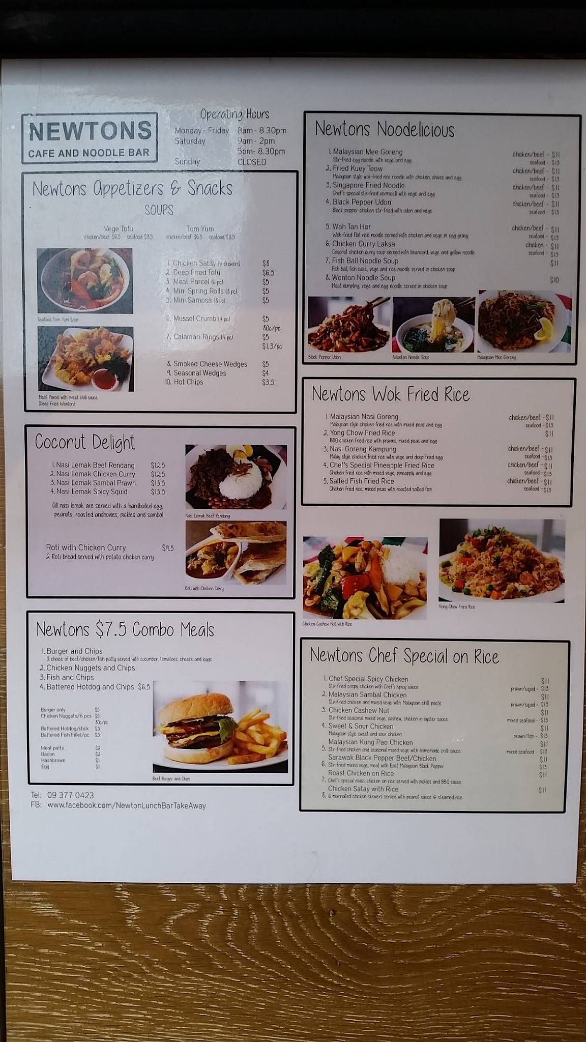 Menu at Newton Cafe & Noodle Bar, Auckland