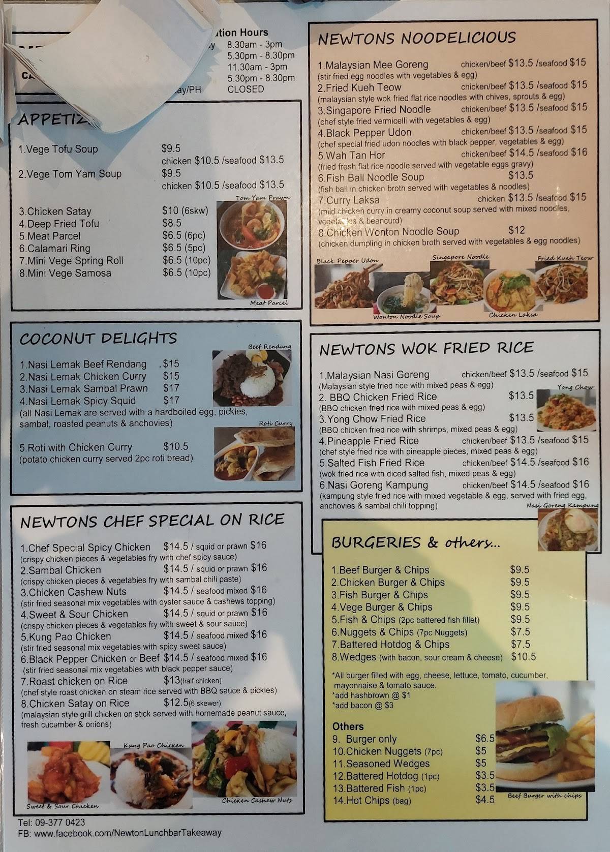 Menu at Newton Cafe & Noodle Bar, Auckland