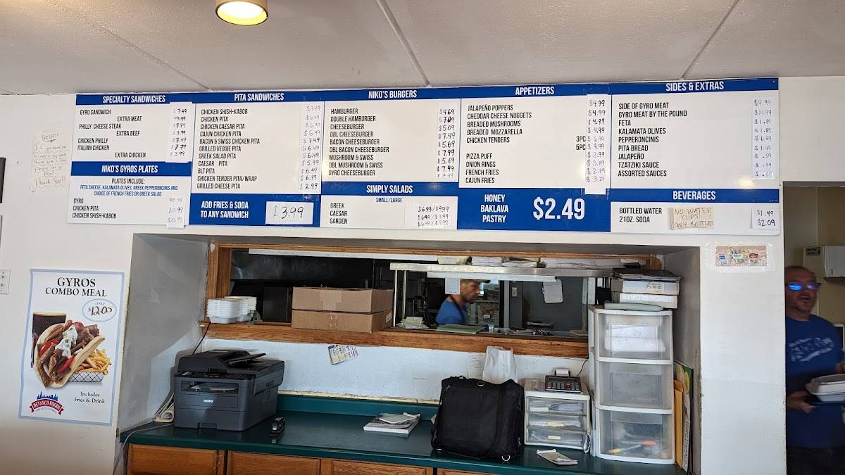 Menu at Niko's Gyros restaurant, Oshkosh