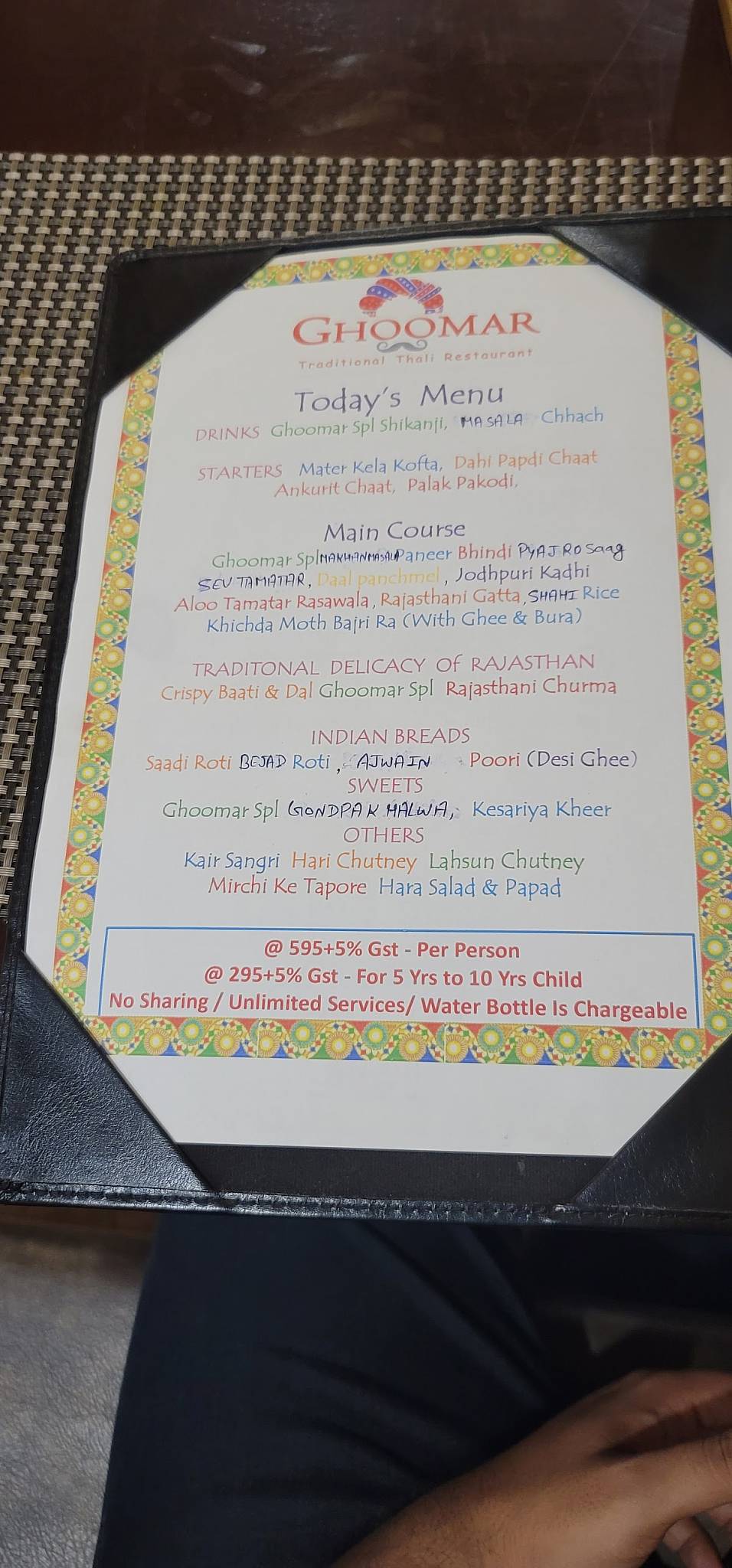 Menu at Ghoomar Traditional Thali - Hush Food Mall, Noida