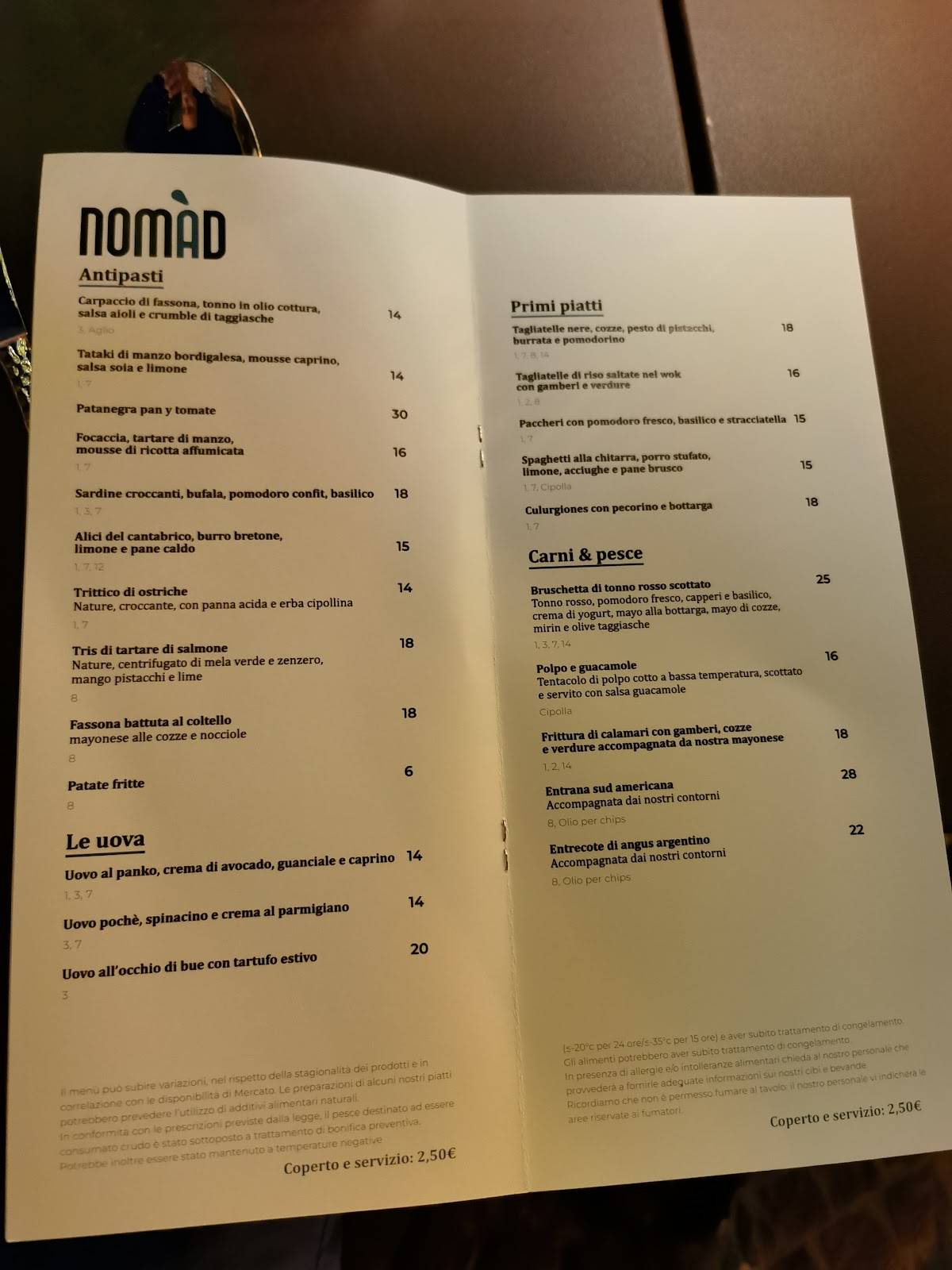 Speisekarte von Nomad restaurant, Pula